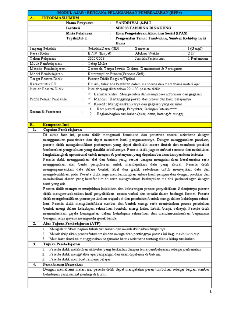 RPP Ipas KLS Iv SMS 1 | PDF | Kesehatan Holistik