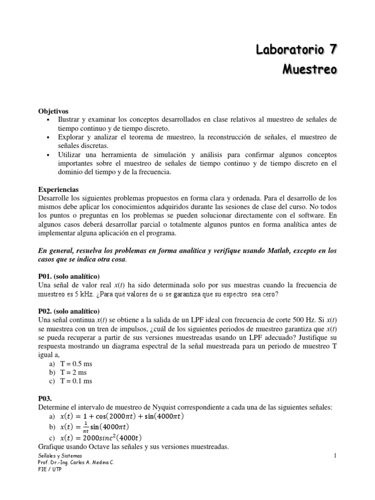 Lab 07 Muestreo | PDF | Muestreo (procesamiento de señal) | Procesamiento de la señal
