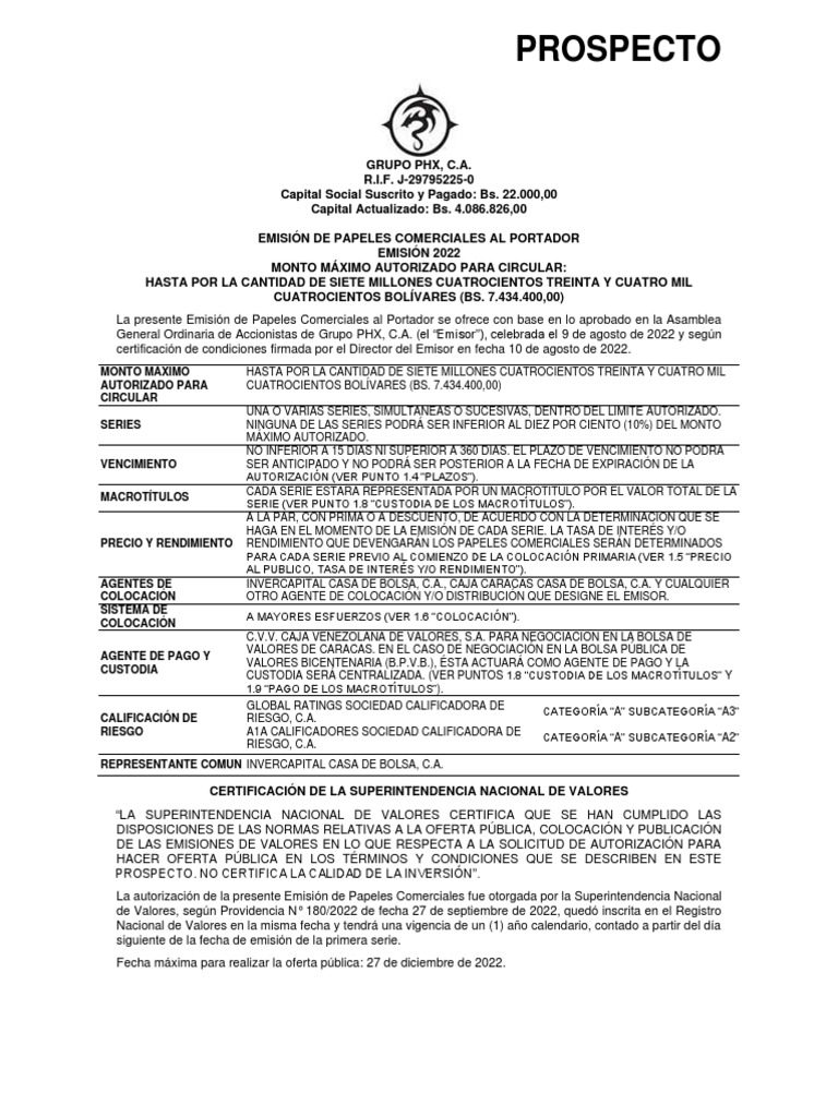 Prospecto Emisión Papeles Comerciales 2022 | PDF | Bolsa | Business
