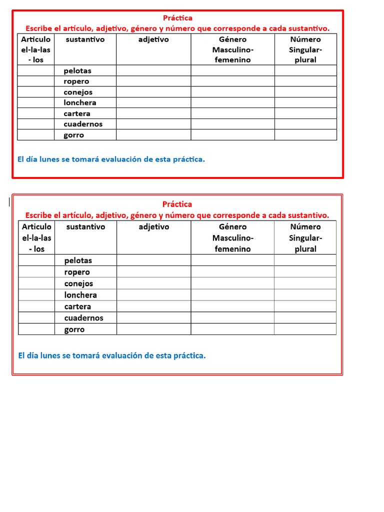 Concordancia Sustantivo Adjetivo Genero y Numero | PDF