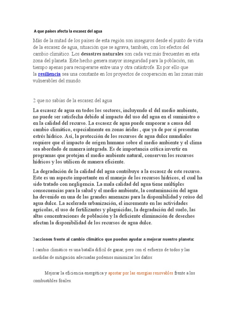 A Que Países Afecta La Escasez Del Agua | PDF | Escasez de agua | Agua
