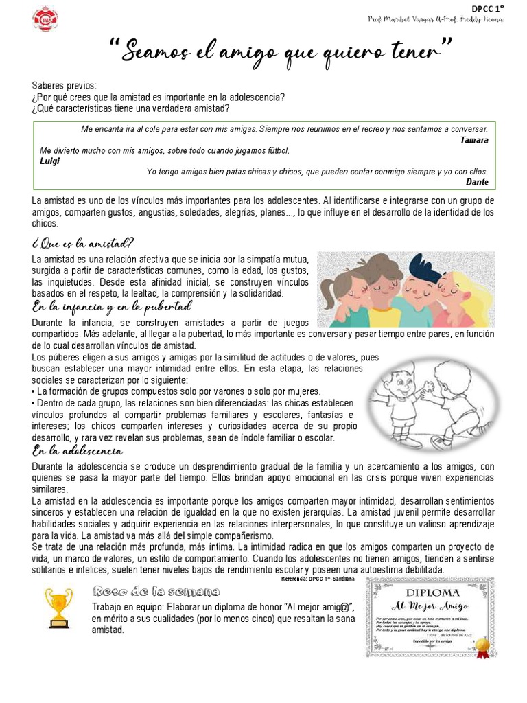 Semana 01 - La Amistad | PDF | Adolescencia | Desarrollo humano