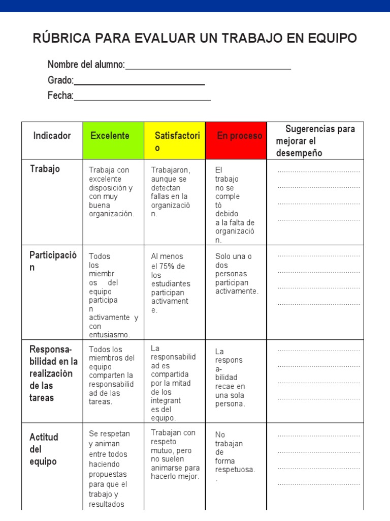 4 Rubrica para Evaluar Un Trabajo en Equipo | PDF