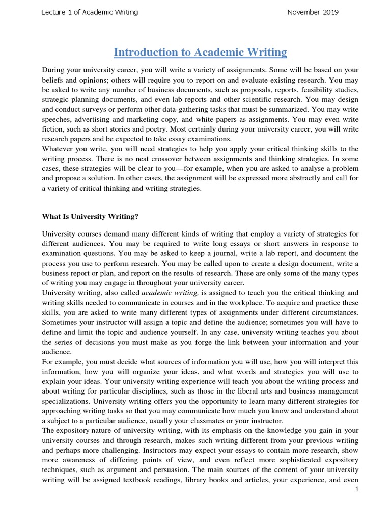 01 Academic Writing | PDF | Thought | Critical Thinking