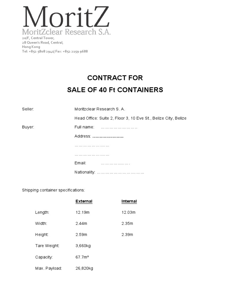 Contract For Sale of 40 FT Containers | PDF | Legal Liability | Legal ...