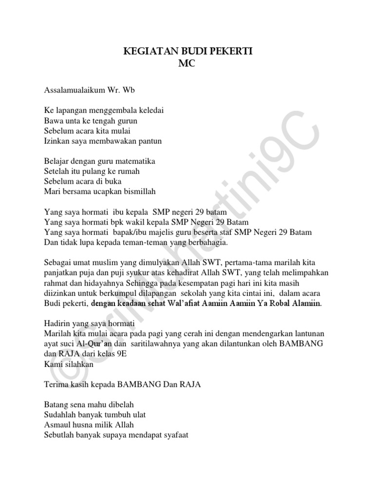 Acara Budi Pekerti SMP Negeri 29 Batam | PDF