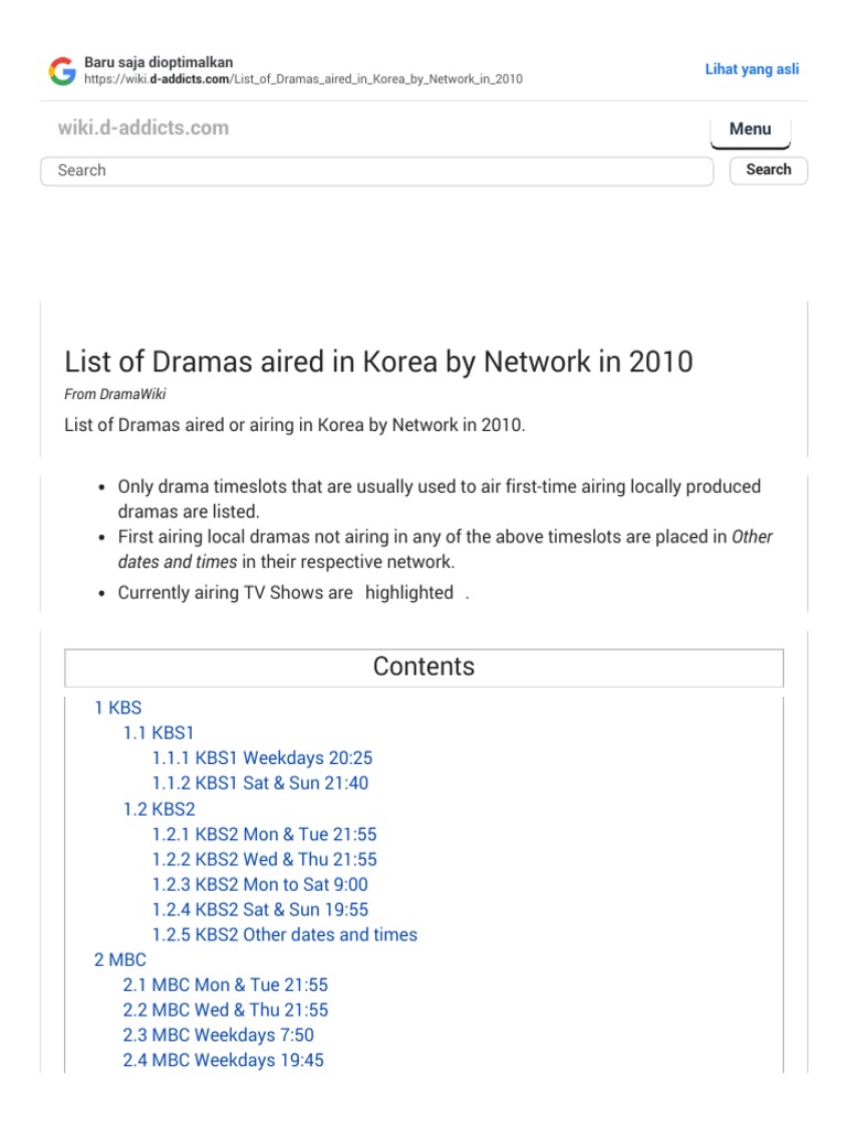 List of Dramas Aired in Korea by Network in 2010 - DramaWiki | PDF ...