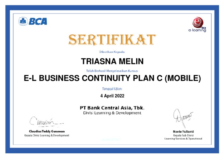 E-CERTIFICATE_E-L_BUSINESS_CONTINUITY_PLAN_C | PDF