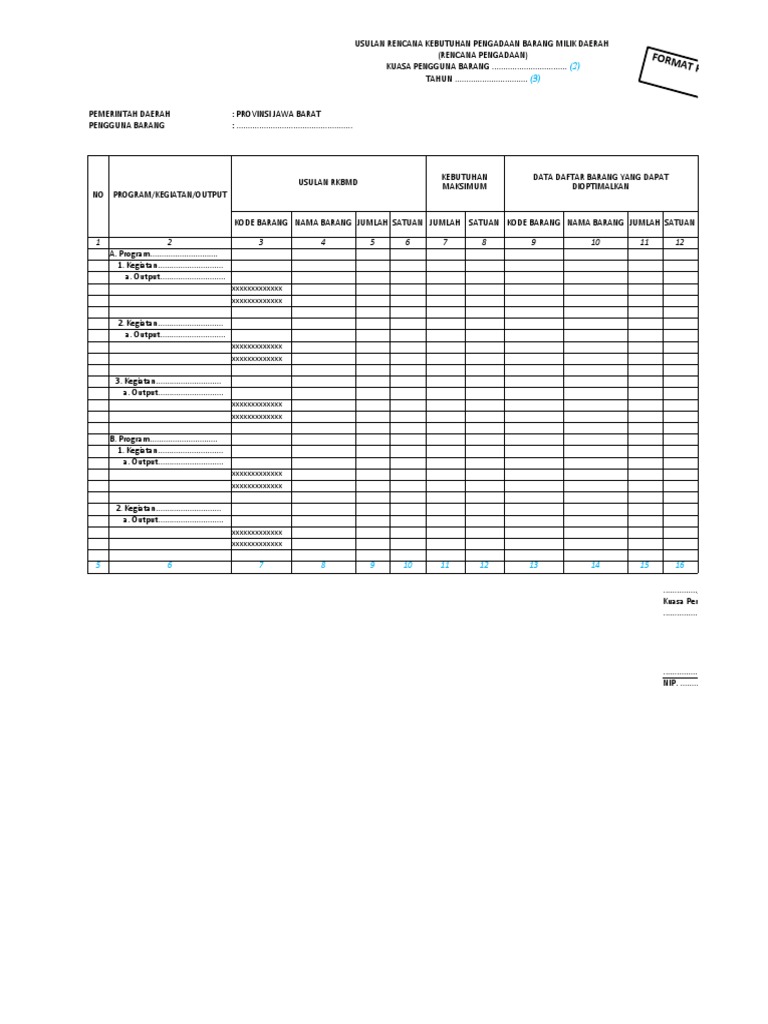 1 Format RKBMD Dan RKPBMD Pada KPB | PDF
