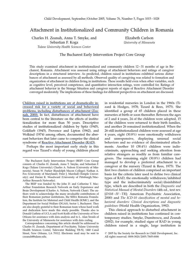 Zeanah Et Al 2005 | PDF | Attachment Theory | Interpersonal Relationships