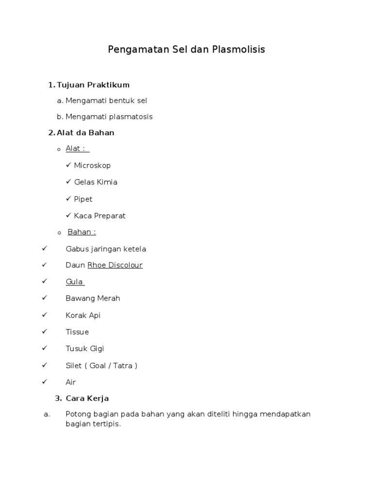 Pengamatan Sel Dan Plasmolisis | PDF