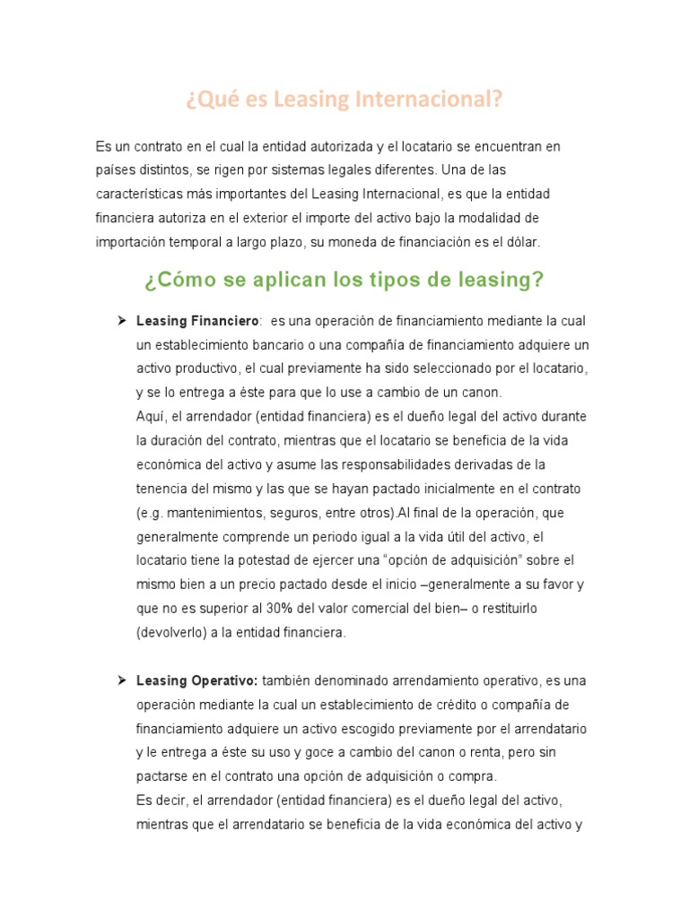 Qué Es Leasing Internacional | PDF | Arrendamiento | Dinero