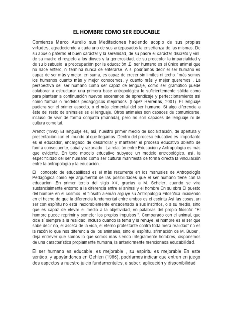 El Hombre Como Ser Educable | PDF | Alma | Realidad