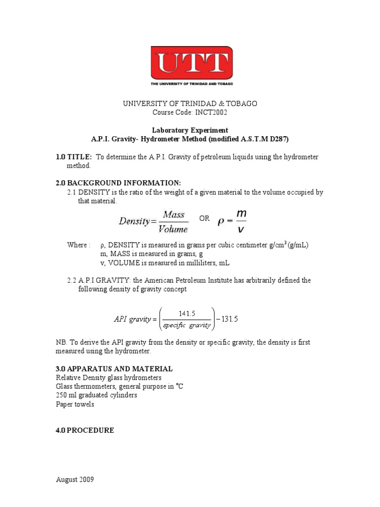 API Gravity Results | PDF | Density | Physical Sciences
