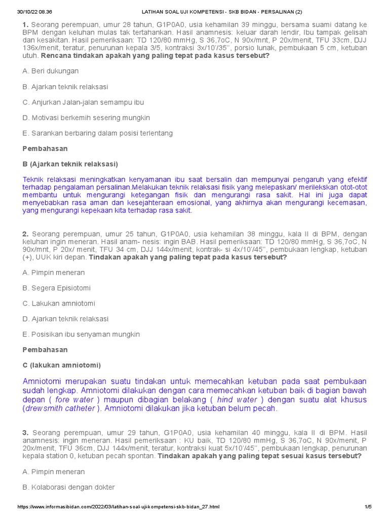 Latihan Soal Uji Kompetensi - SKB Bidan - Persalinan | PDF