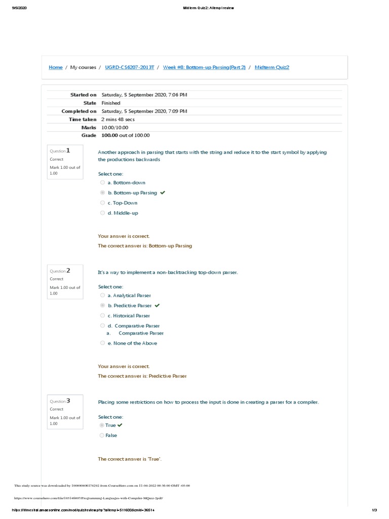 Programming Languages With Compiler Mquiz 2 Pdf Pdf Parsing Formalism Deductive