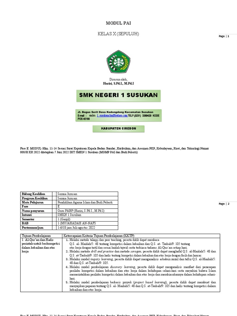 Modul X Pai Jadi Bab 1 | PDF