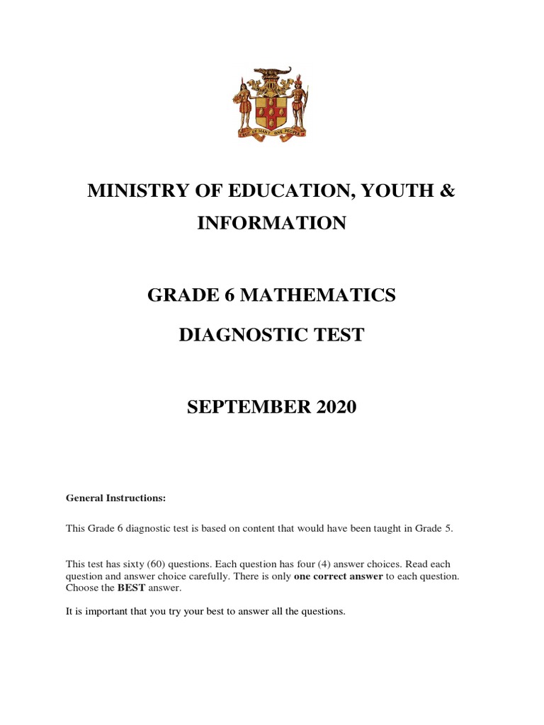 Grade 6 Mathematics Diagnostic Test Form 2020 | PDF | Triangle | Circle
