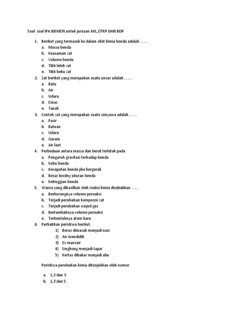 Soal Soal IPA BISMEN Untuk Jurusan AKL | PDF