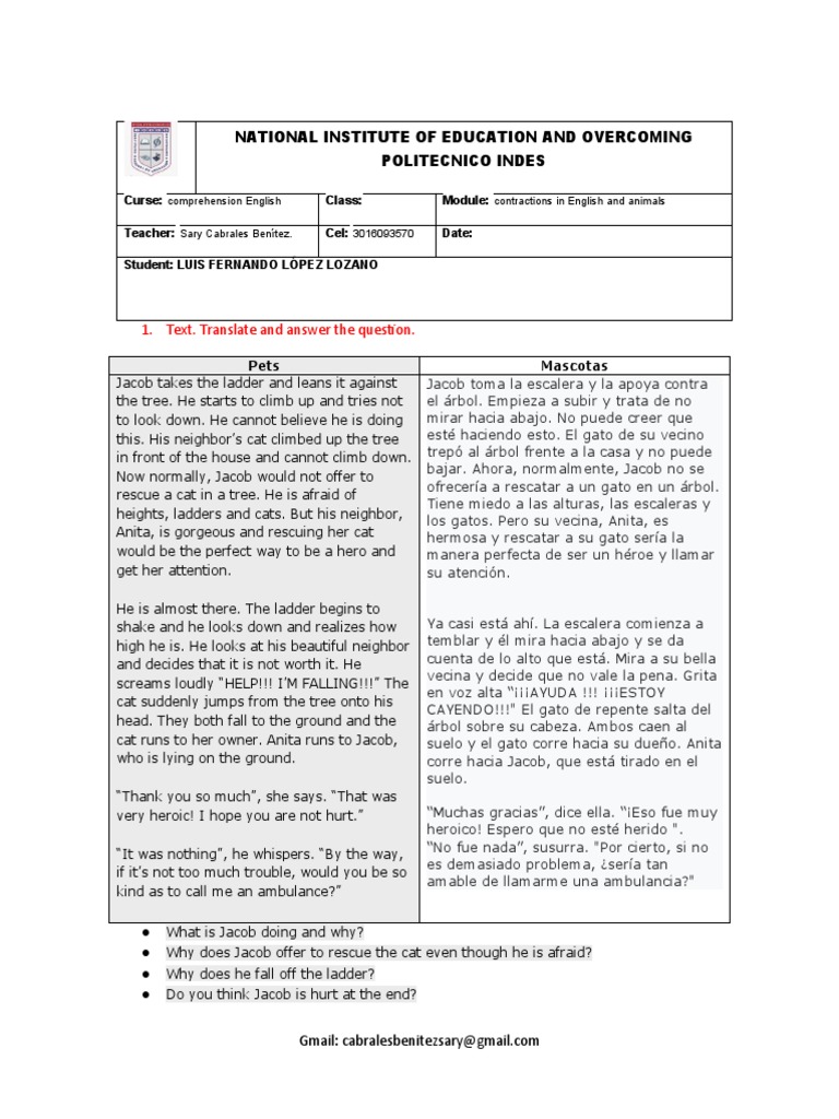 Class 2. Contraction Ans Animals. | PDF | Linguistic Morphology ...