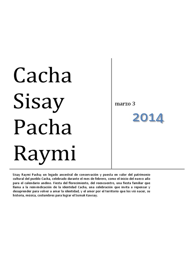 El Sisay Pacha Raymi-Cacha | PDF