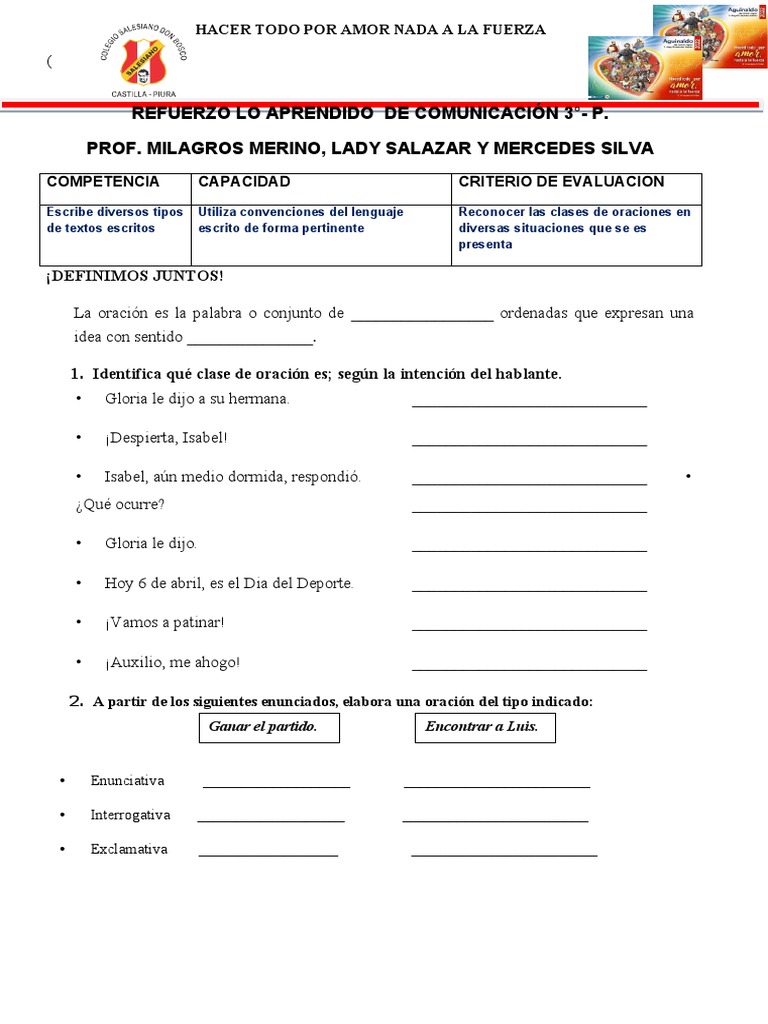 Taller de Clases de Oraciones | PDF | Lingüística | Cognición