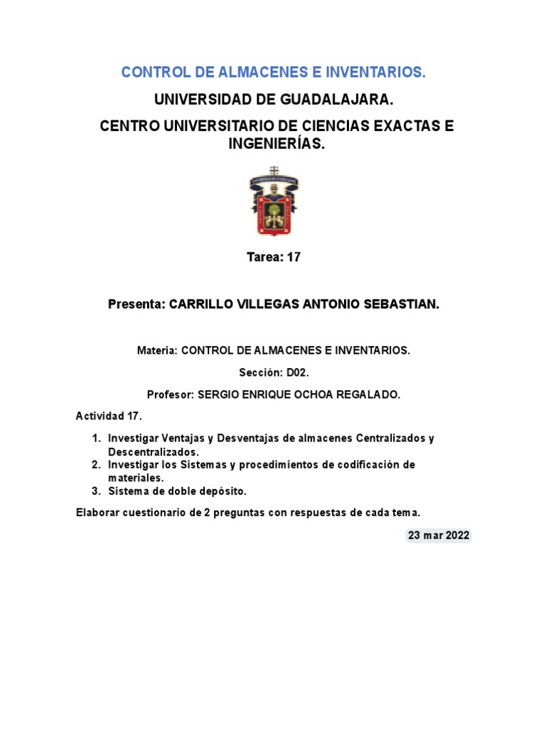 Control de Almacenes e Inventarios. ACT.#17 Carrillo Villegas Antonio ...