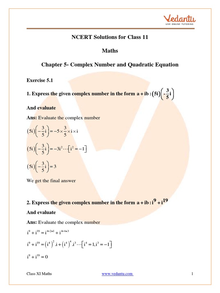 Class 11 - Maths - Complex Numbers and Quadratic Equations | PDF ...