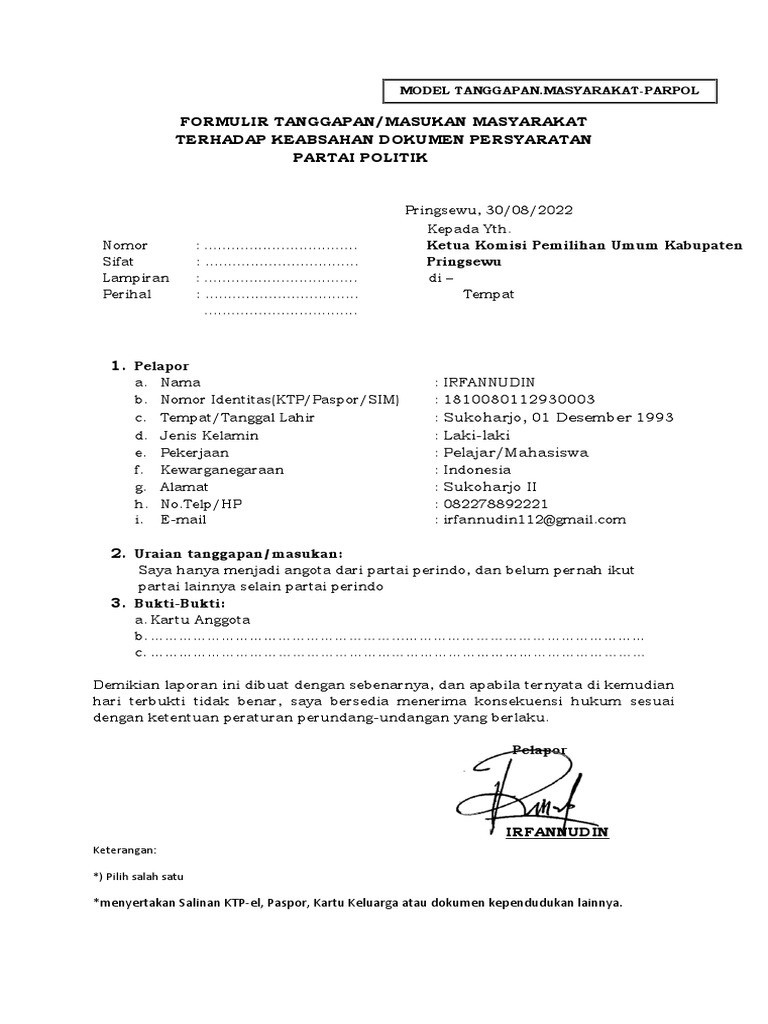 MODEL - TANGGAPAN - MASYARAKAT-PARPOL Irfan | PDF