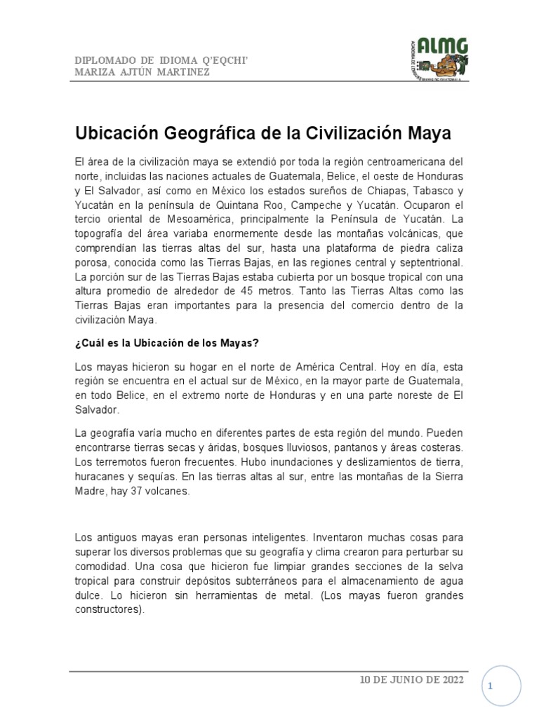Ubicación Geográfica de La Civilización Maya y MAPA LINGÜÍSTICO | PDF ...