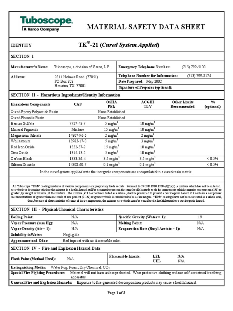 Msds tk21, Cured | PDF | Magnesium | Fires