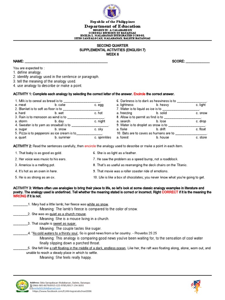 Karagdagang-Gawain Eng7 - 2W6 | PDF