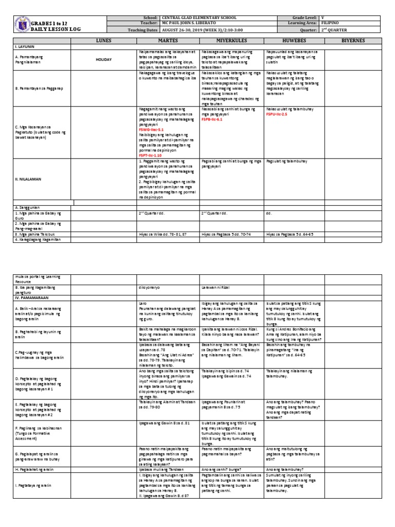 DLL - Filipino 5 - Q2 - W3 | PDF