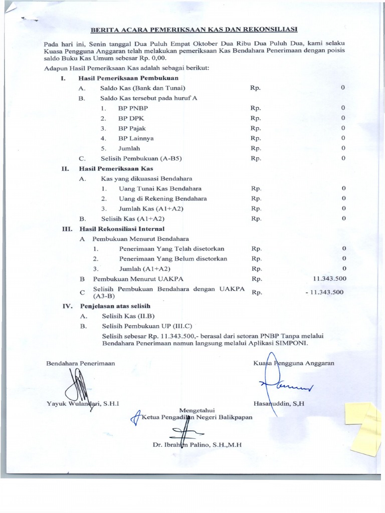 Ba Rekonsiliasi Bendahara Penerimaan | PDF