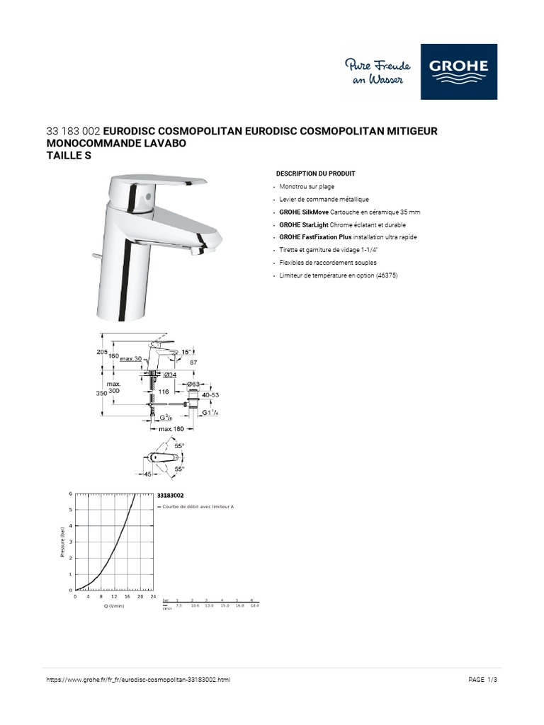 GROHE Specification Sheet 33183002 | PDF
