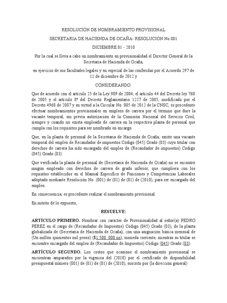 Resolución de Nombramiento Provisional | PDF | Gobierno | Justicia