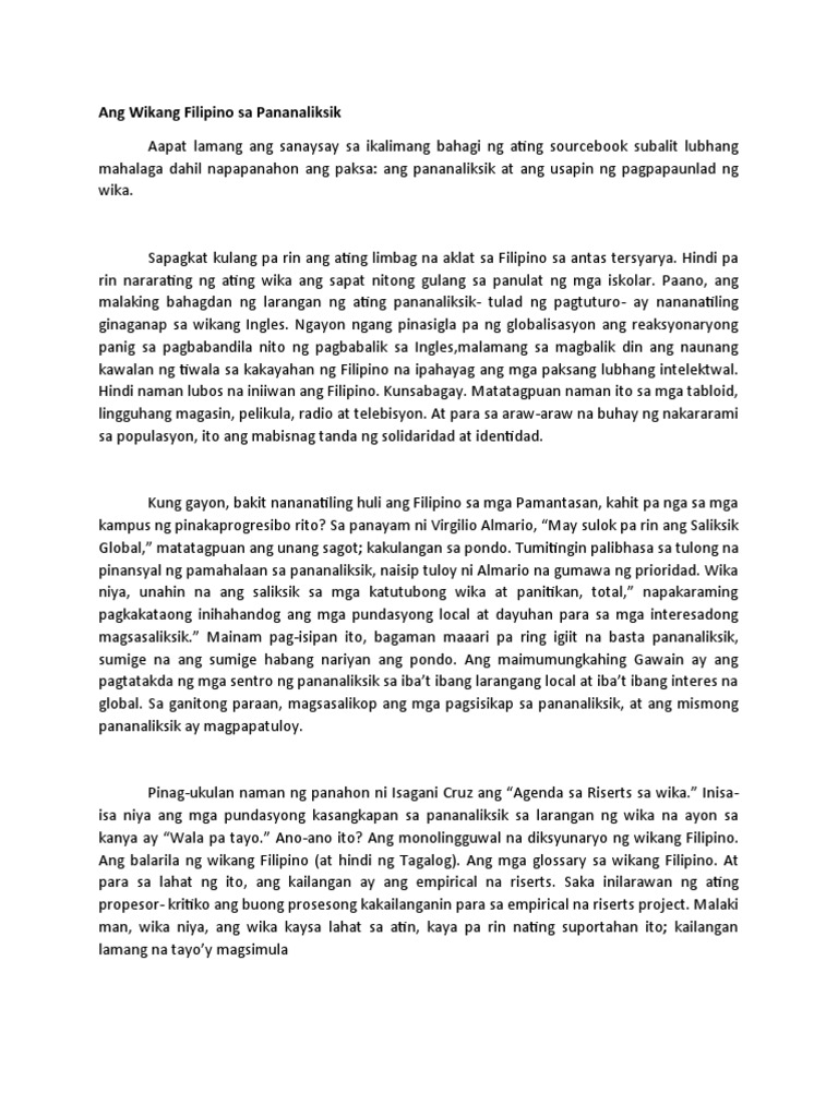 Ang Wikang Filipino Sa Pananaliksik | PDF