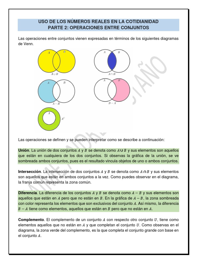 Operaciones entre Conjuntos y Venn | PDF | Conjunto (Matemáticas)