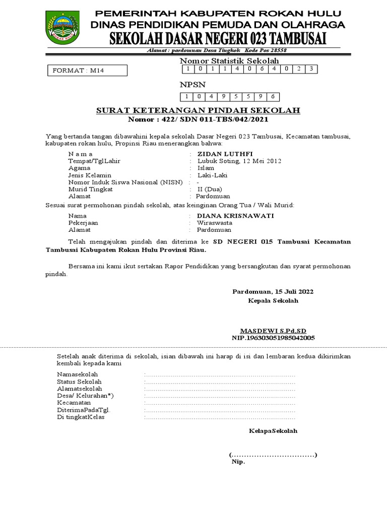 Surat Mutasi Siswa | PDF