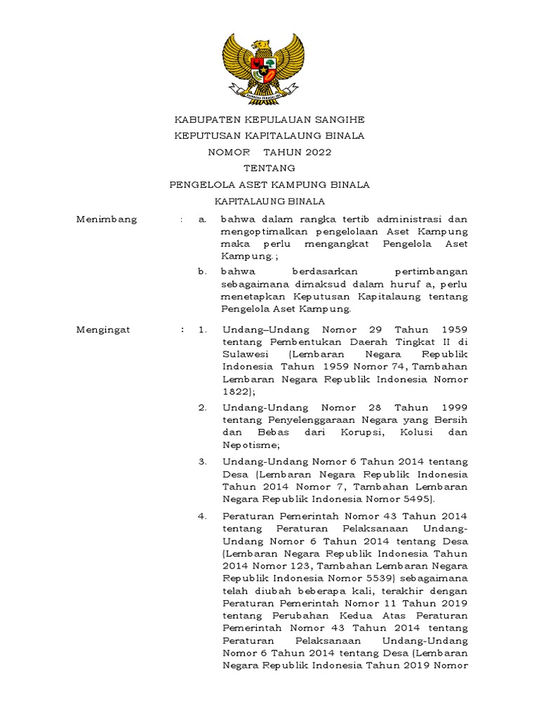 SK Pengelola Aset Kampung Binala | PDF