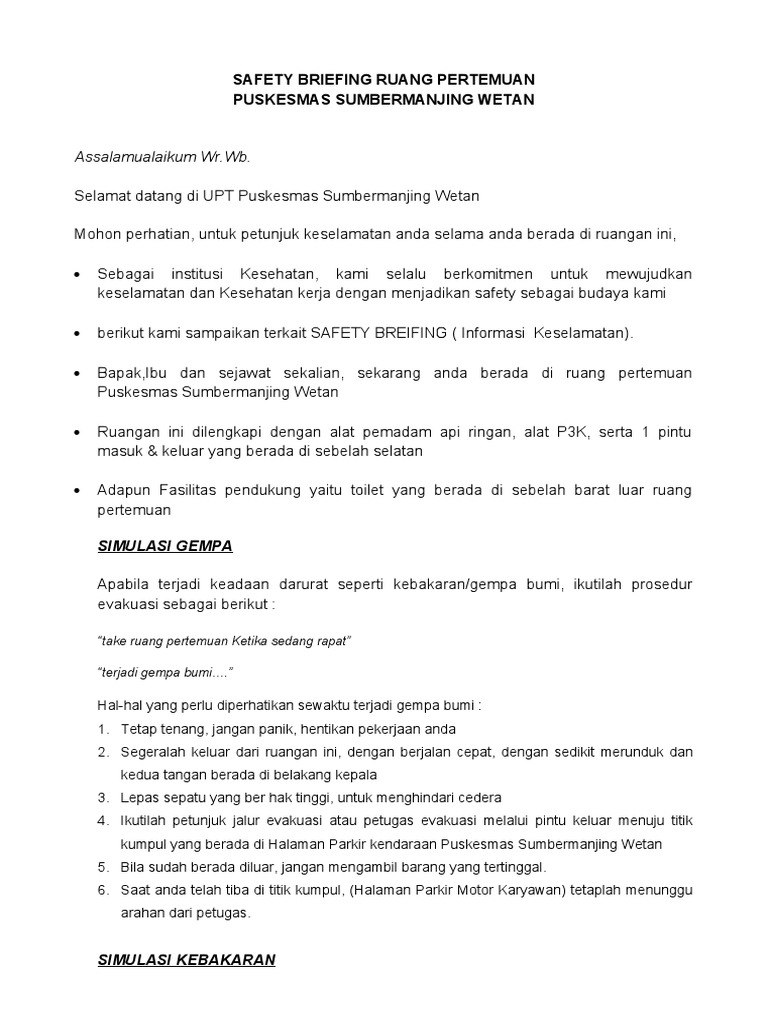 Safety Briefing Puskesmas Sumbermanjing | PDF | Kesehatan Holistik ...