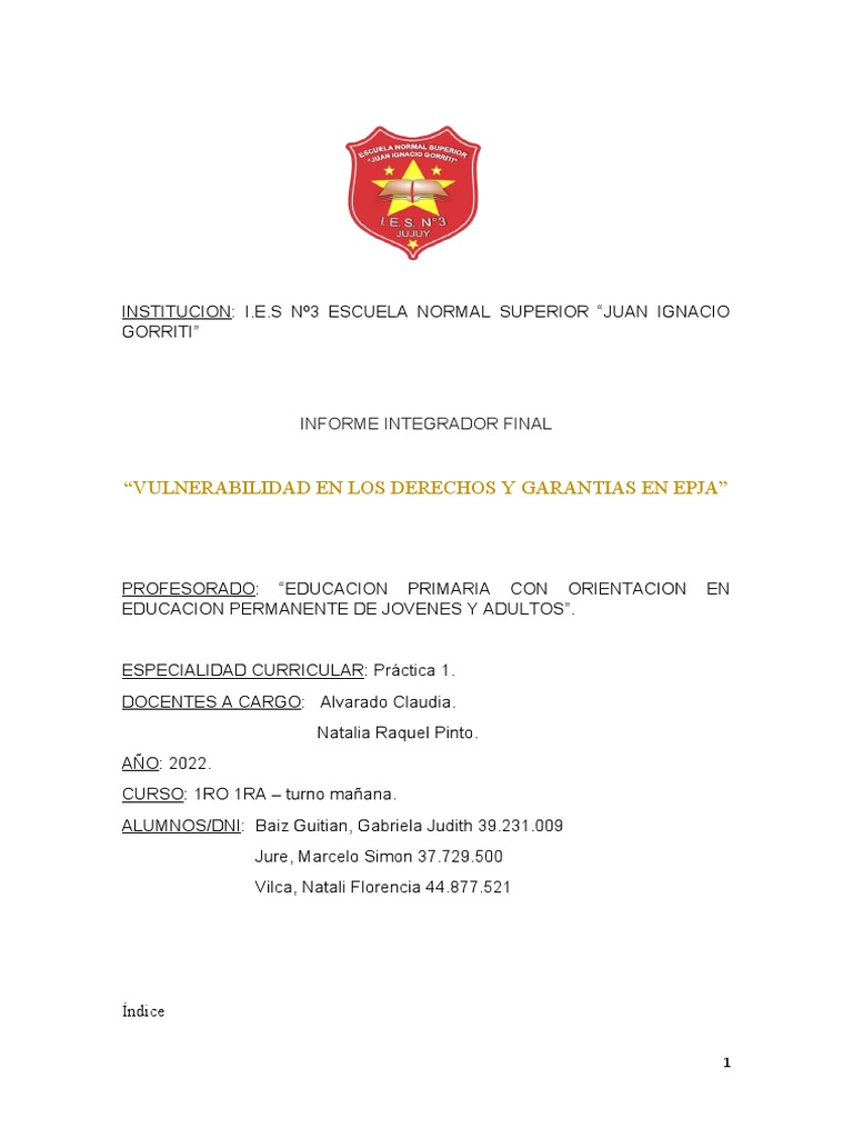 Informe Practica Problematica Vilca, Jure, Baiz | PDF | Método de enseñanza | Educación primaria