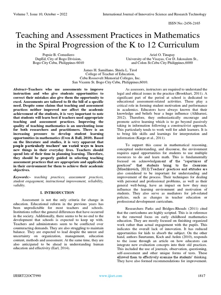 Teaching and Assessment Practices in Mathematics in The Spiral ...