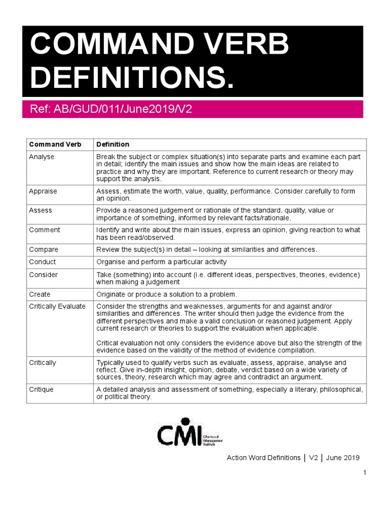 Command Verbs Charterd Management Institute | PDF | Argument | Evaluation