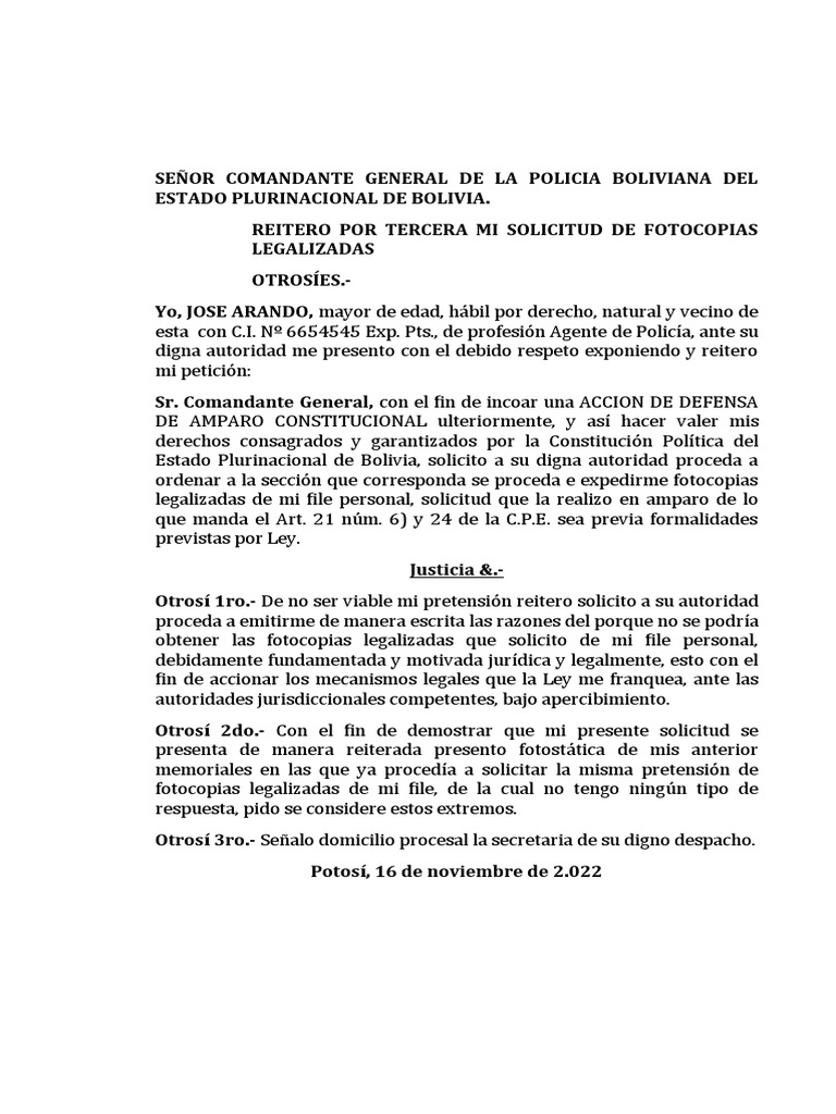 Memo Comando Gral. Pol Bol | PDF