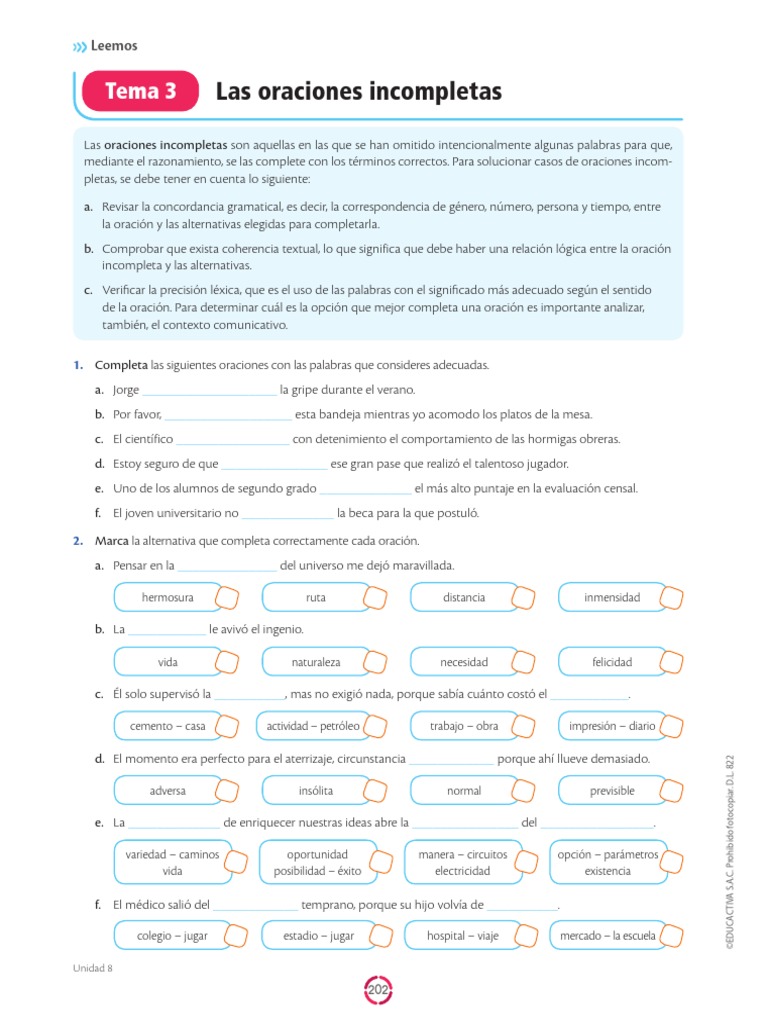 Oraciones Incompletas | PDF