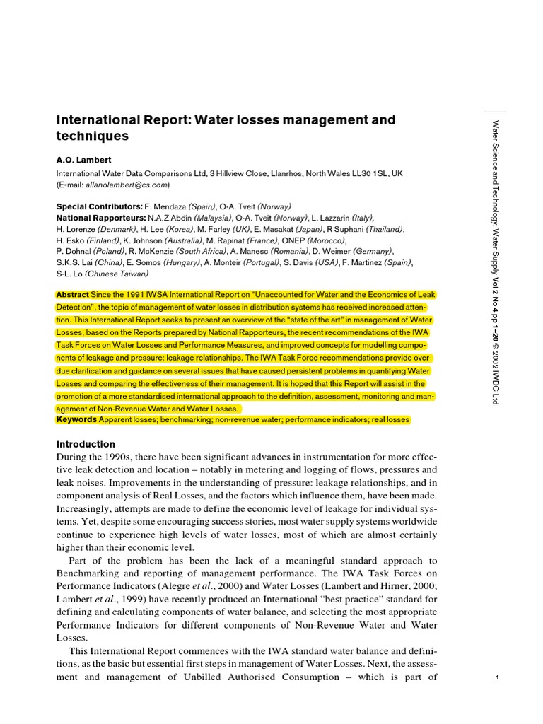 Water Losses Management and Techniques | PDF