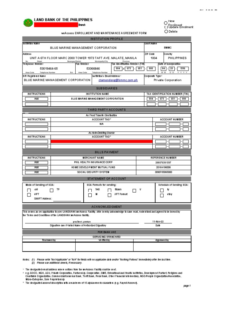 WeAccess Enrollment and Maintenance Agreement Form - Rev09282022 | PDF