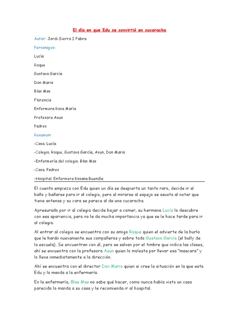El Día en Que Edu Se Convirtió en Cucaracha | PDF