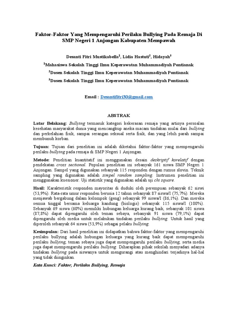 Faktor Penyebab Bullying Remaja SMP | PDF